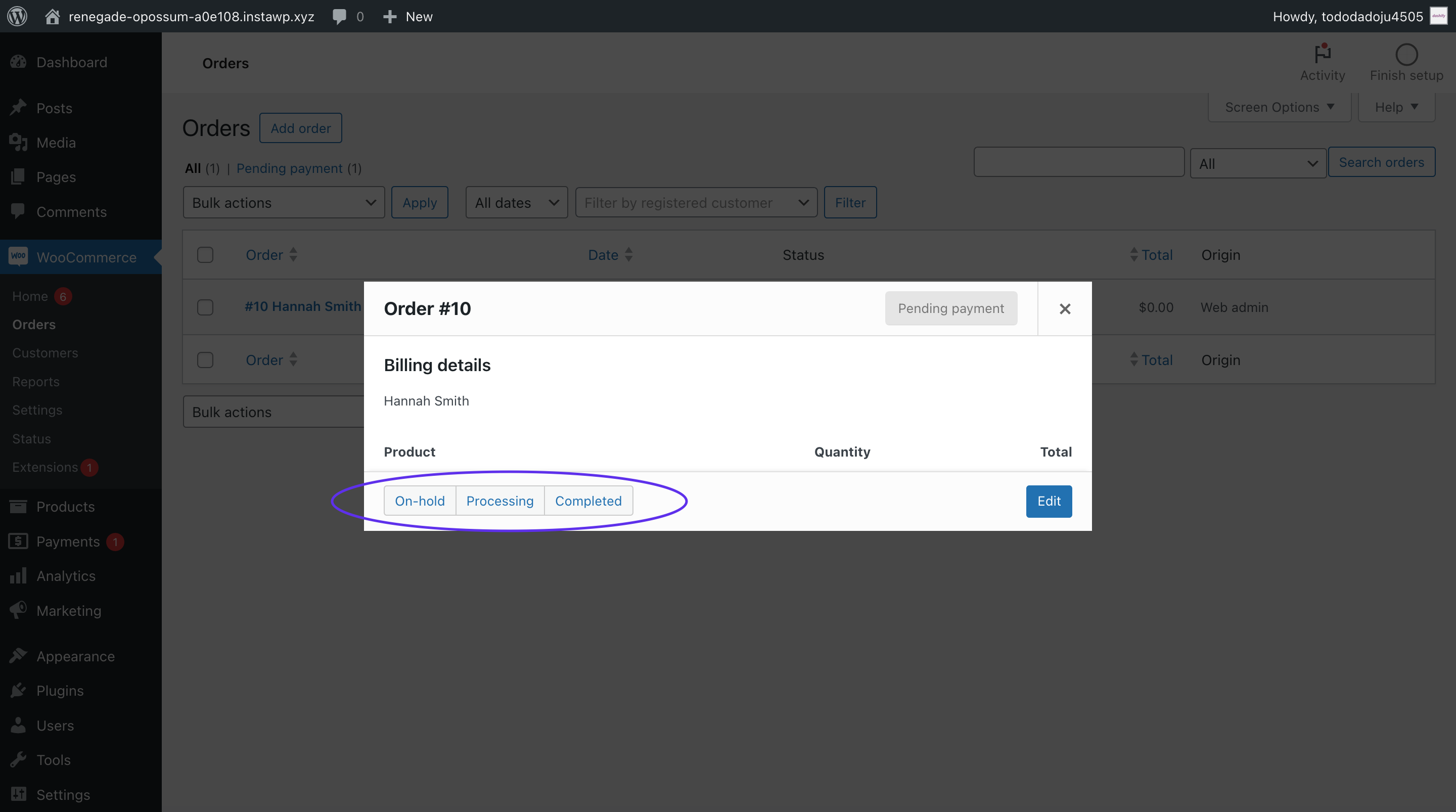 Change order status in WooCommerce – Dashify